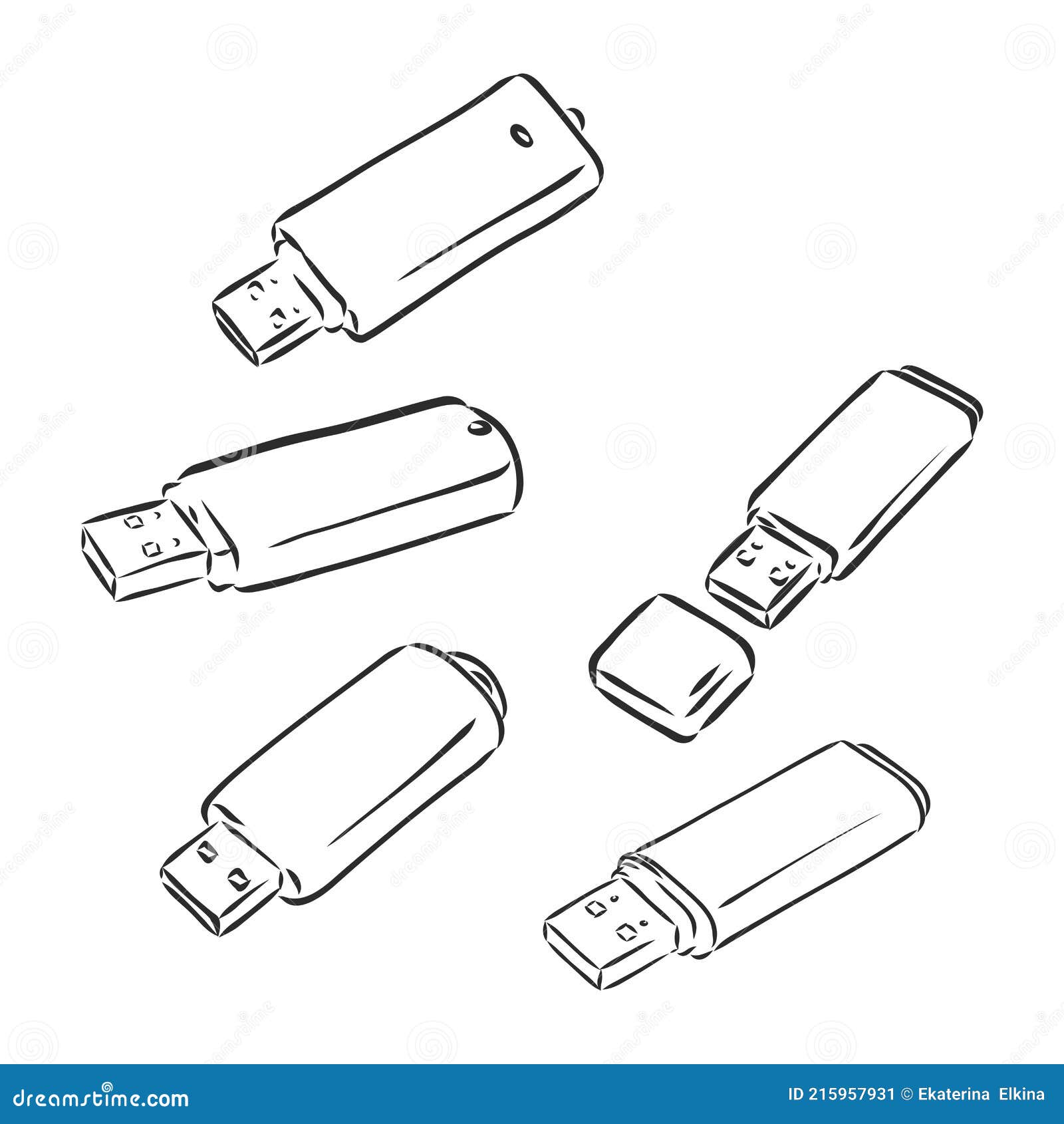 USB Flash Drive. Isolated Object on a White Background. Vector Cartoon ...