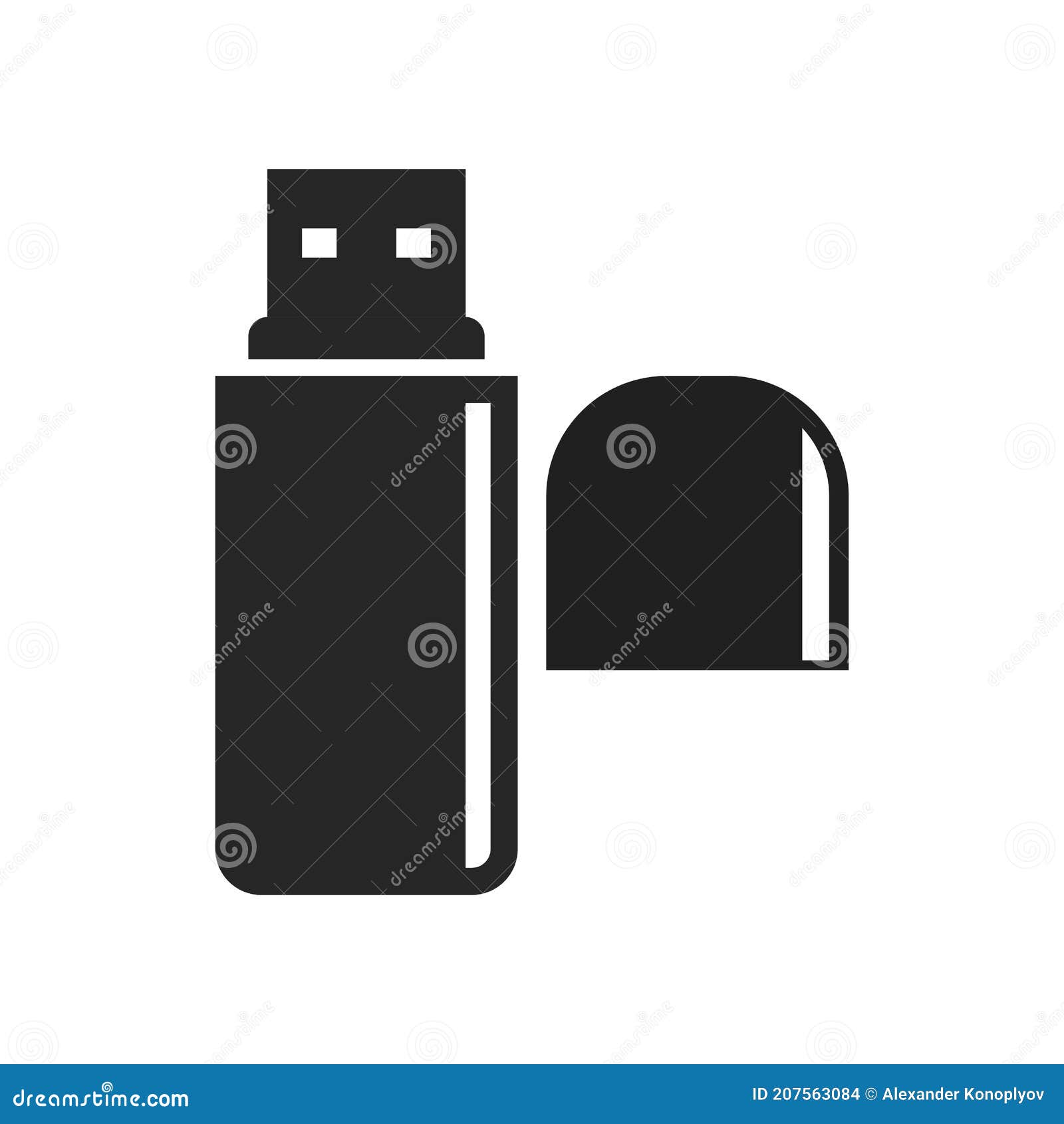 USB Flash Drive with Lid Bold Black Silhouette Icon Isolated on White ...