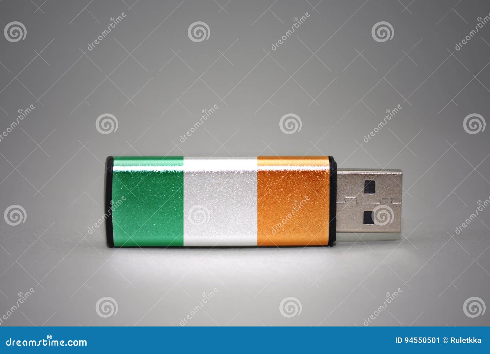 Usb Flash Drive with the National Flag of Ireland on Gray Background ...
