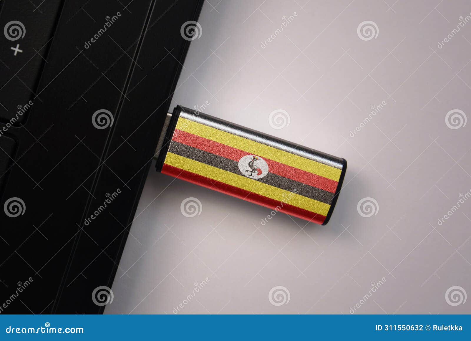 Usb Flash Drive in Notebook Computer with the National Flag of Uganda ...