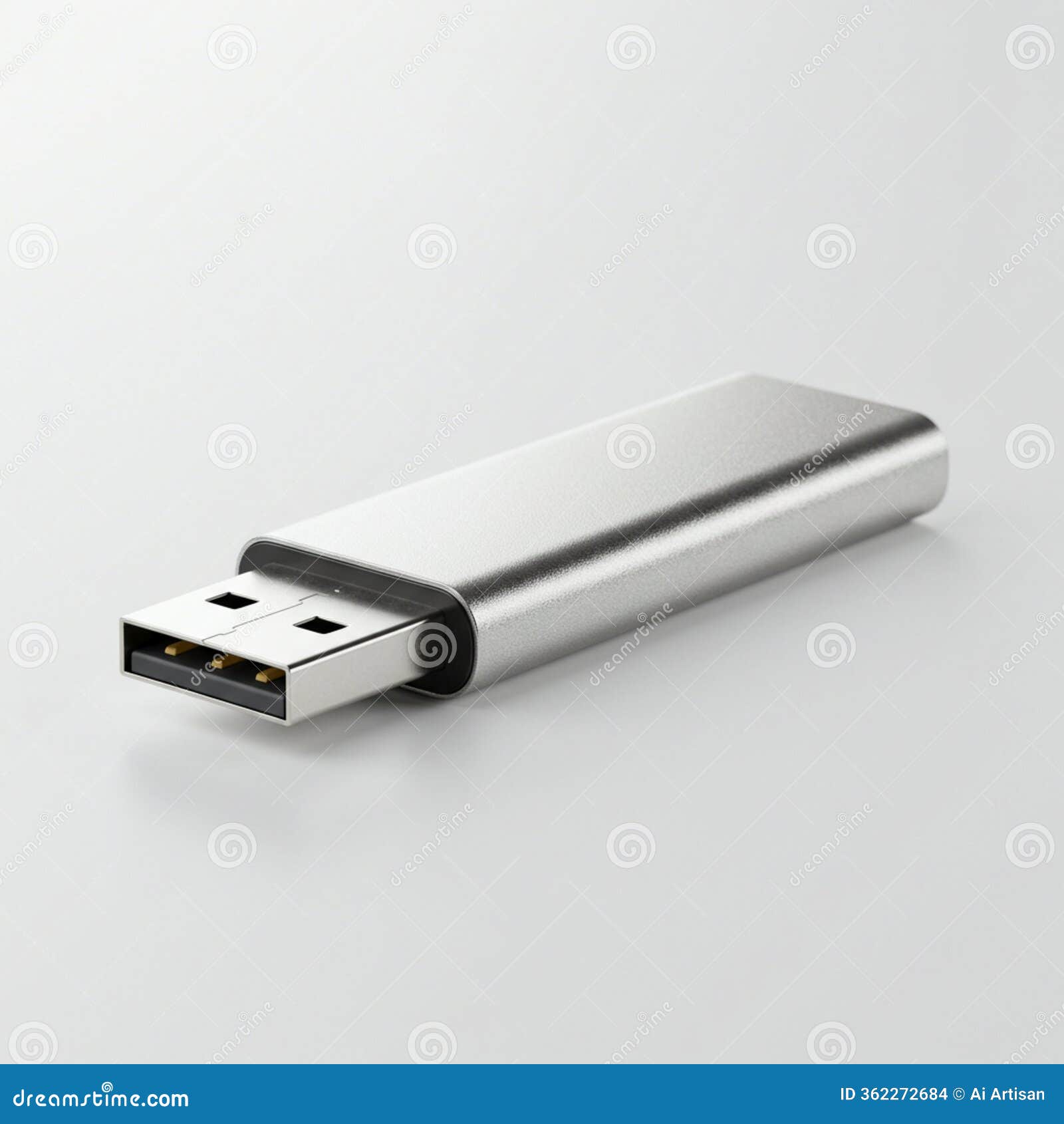 USB Flash Drive With A Silver Metallic Casing. The Drive Features A ...