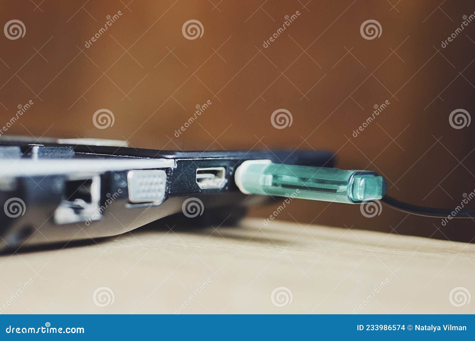 USB Flash Drive Stick Being Connected To Laptop Computer Stock Photo ...