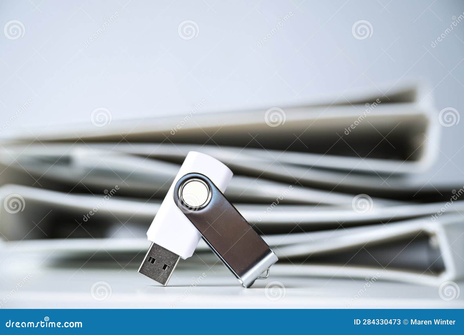 Usb Flash Drive Stick in Front of a Heap of White File Folders or Ring ...