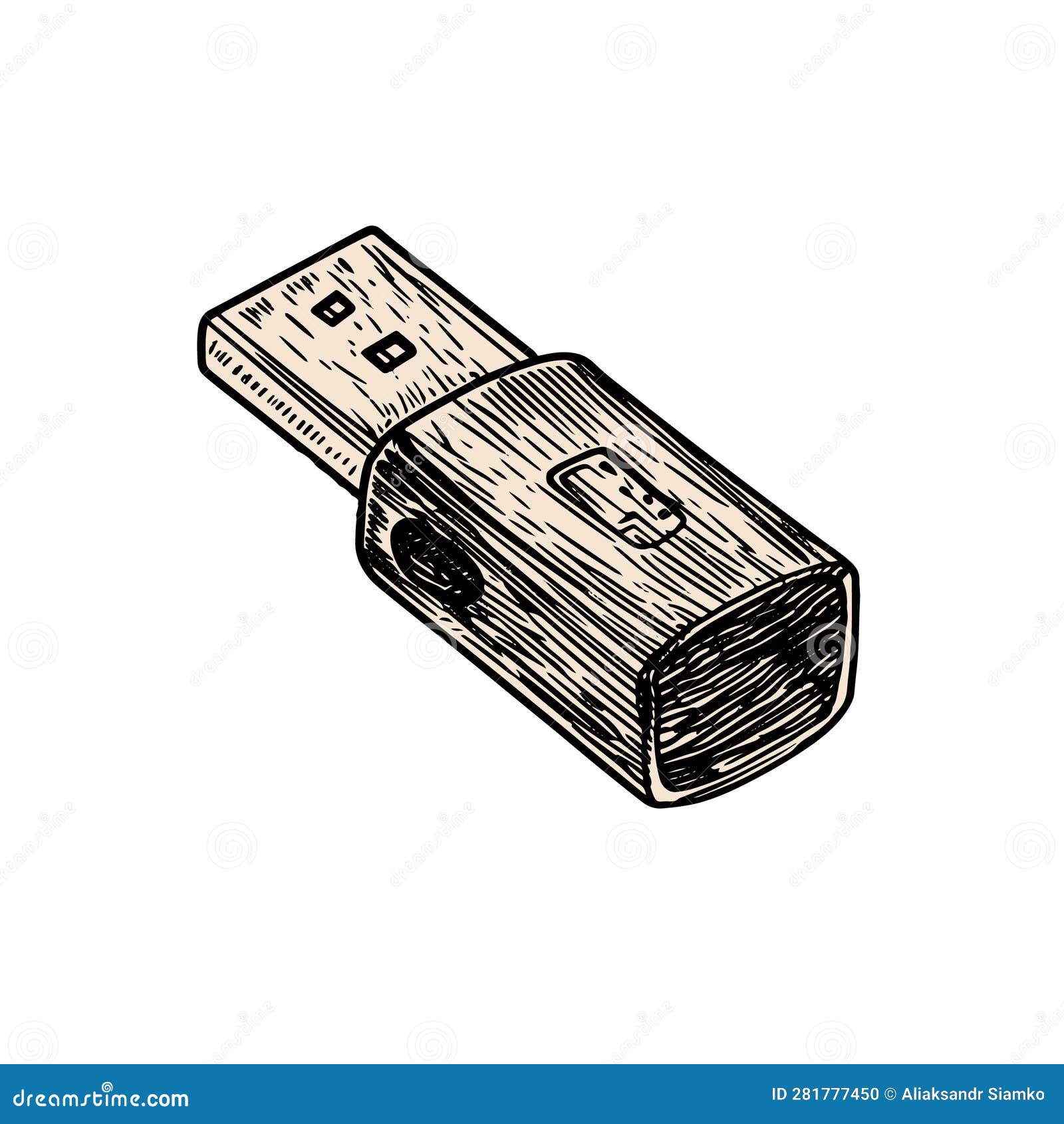 USB Flash Driver Vector Drawing. Isolated Hand Drawn, Engraved Style ...