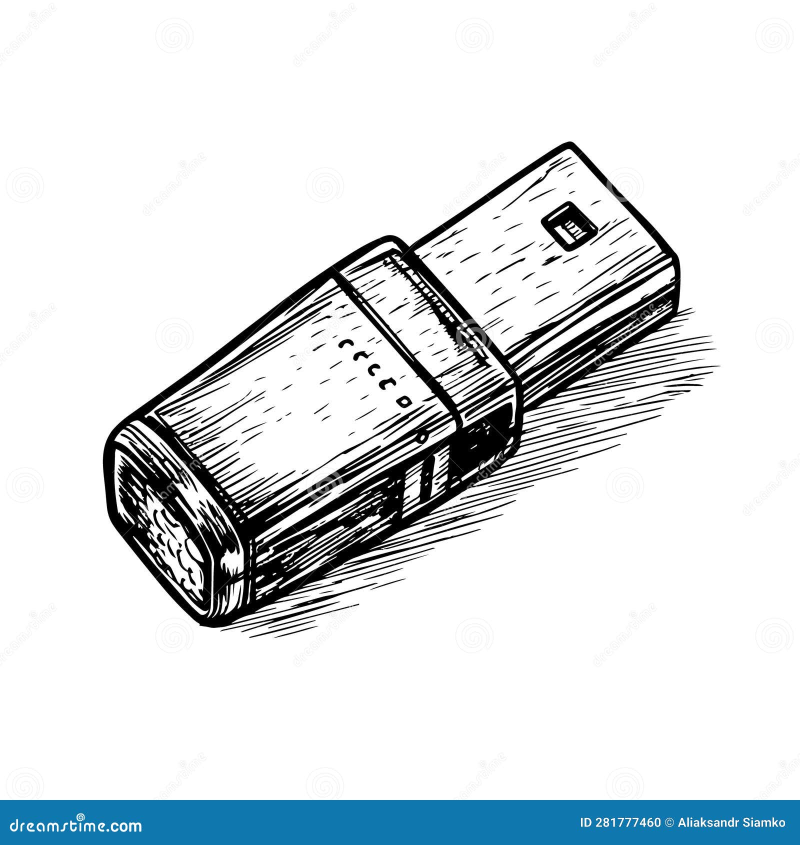 USB Flash Driver Vector Drawing. Isolated Hand Drawn, Engraved Style ...