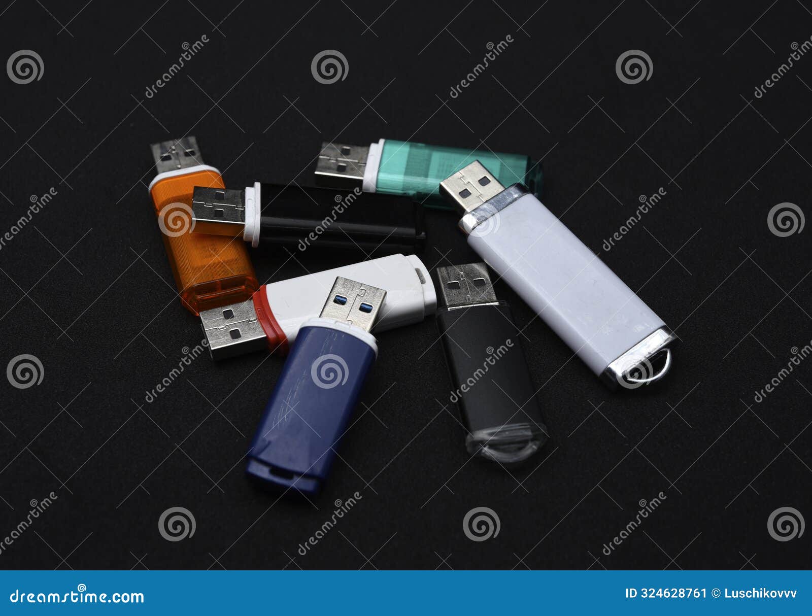 USB Flash Drives on a Black Background. the Information Carrier Stock ...