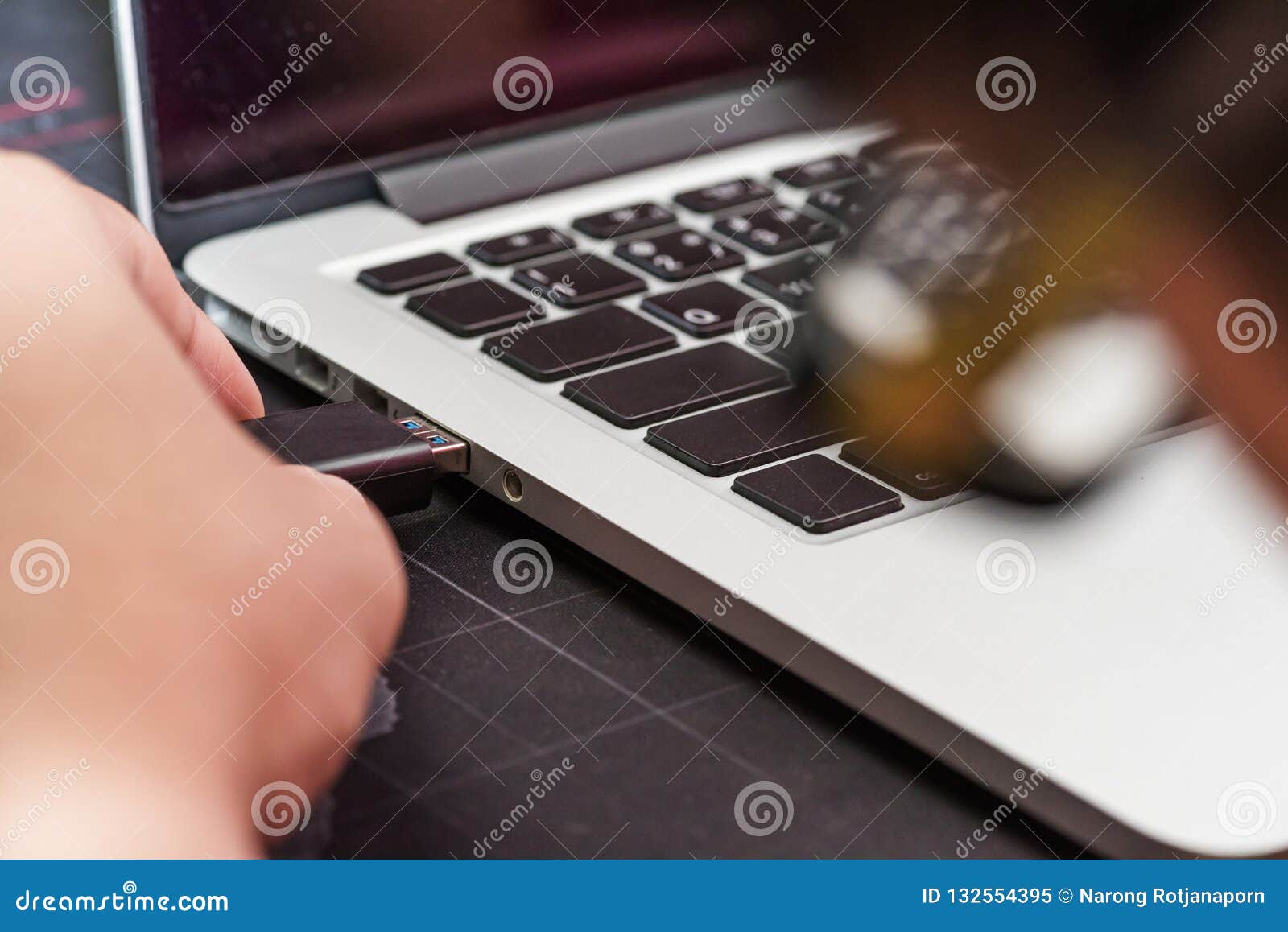 USB Flash Memory Drive Plugged into a Computer Laptop Port. Stock Image ...