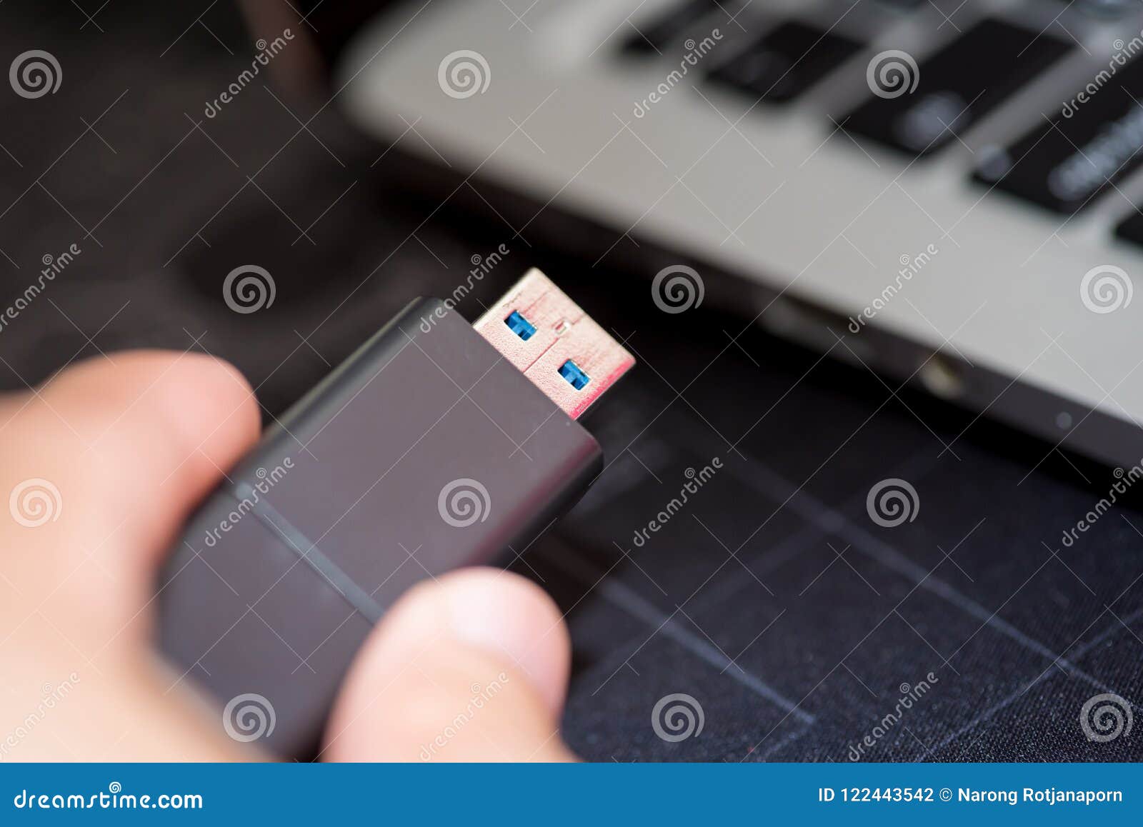 USB Flash Memory Drive Plugged into a Computer Laptop Port. Stock Photo ...