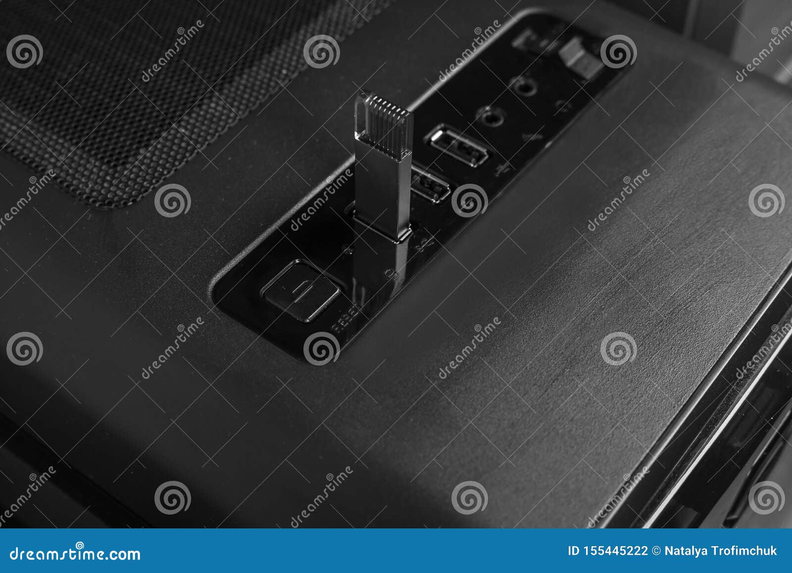 USB Flash Memory Drive Plugged into a Computer Port. USB 3.0 Metallic ...