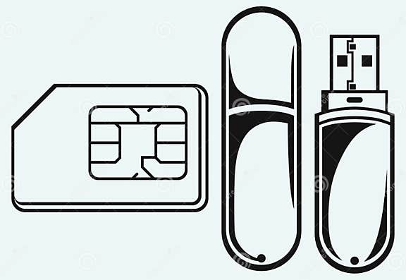 Usb Flash Memory and Mobile Phone Sim Stock Vector - Illustration of ...