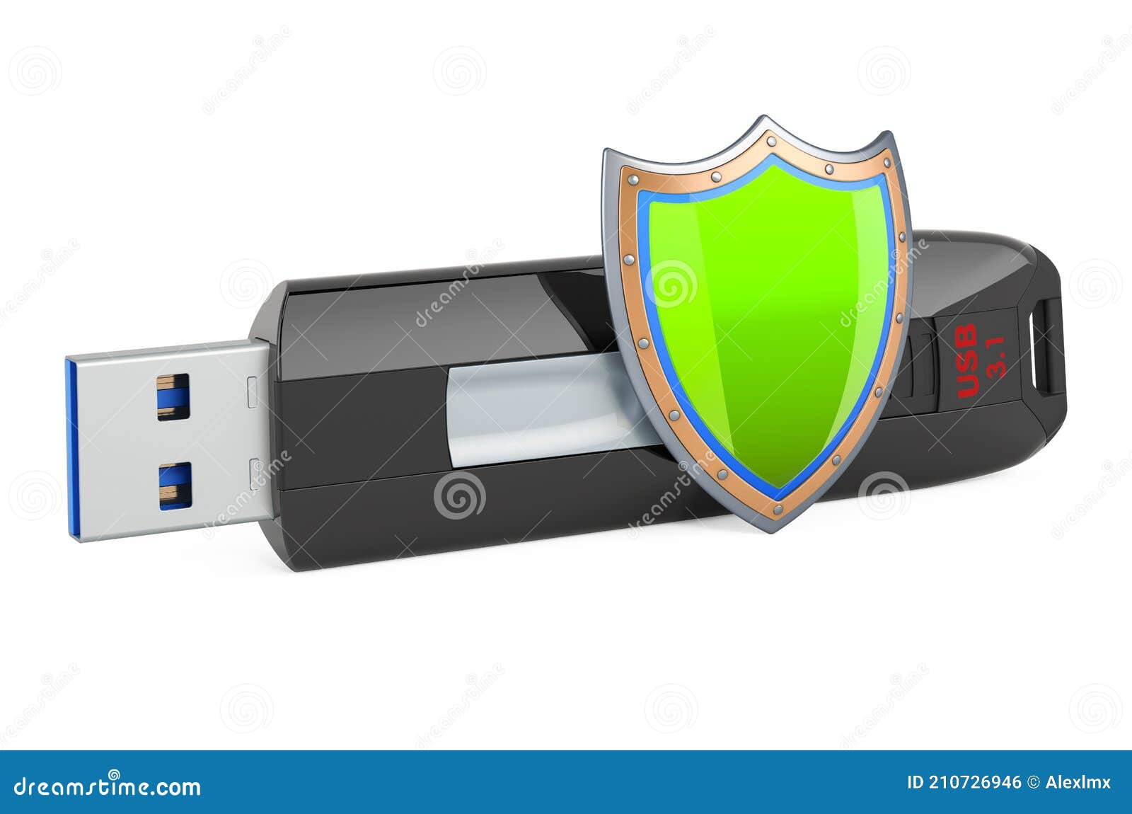 USB Flash with Shield, 3D Rendering Stock Illustration - Illustration ...