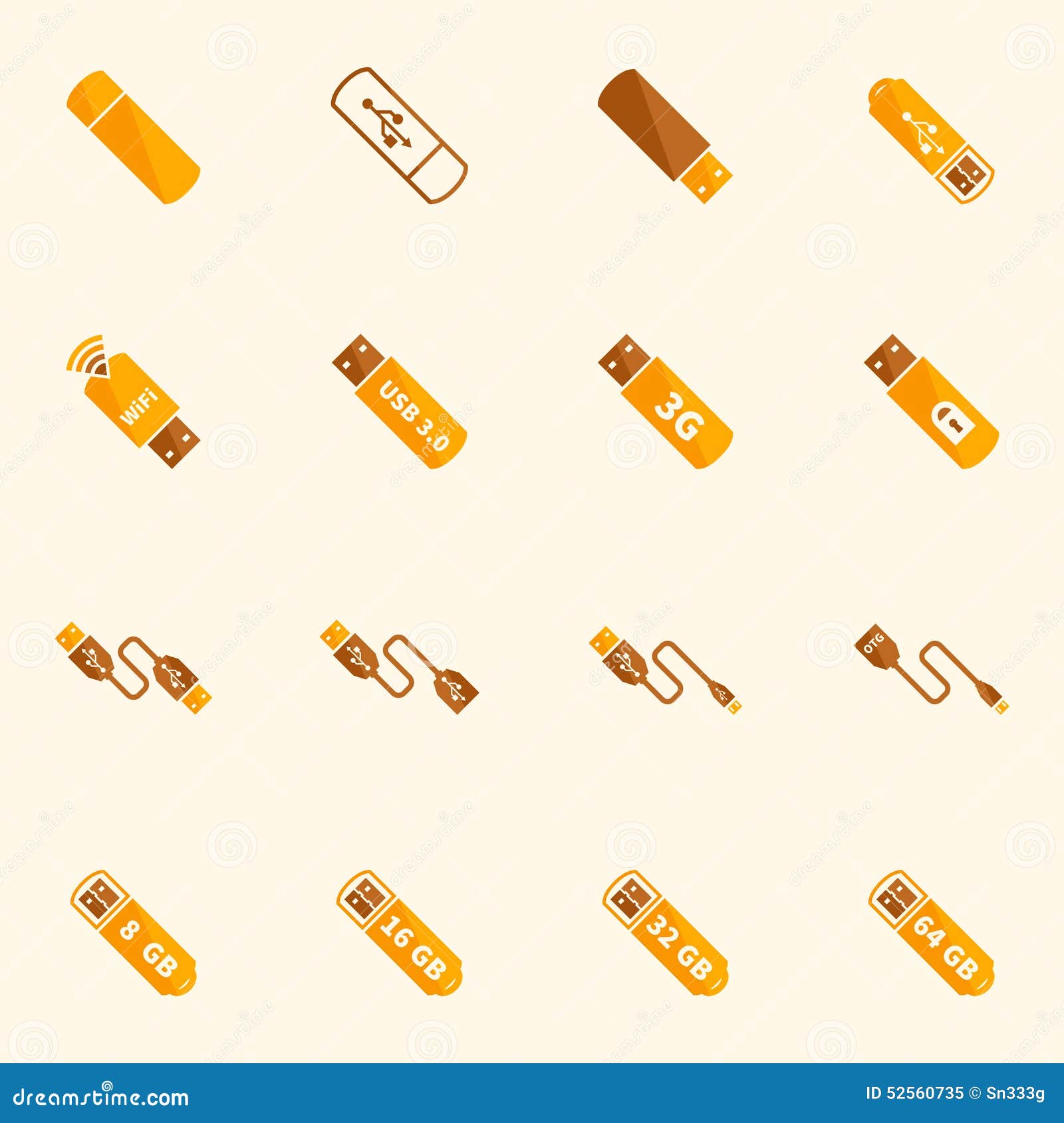 USB flat icons set stock vector. Illustration of gigabyte - 52560735