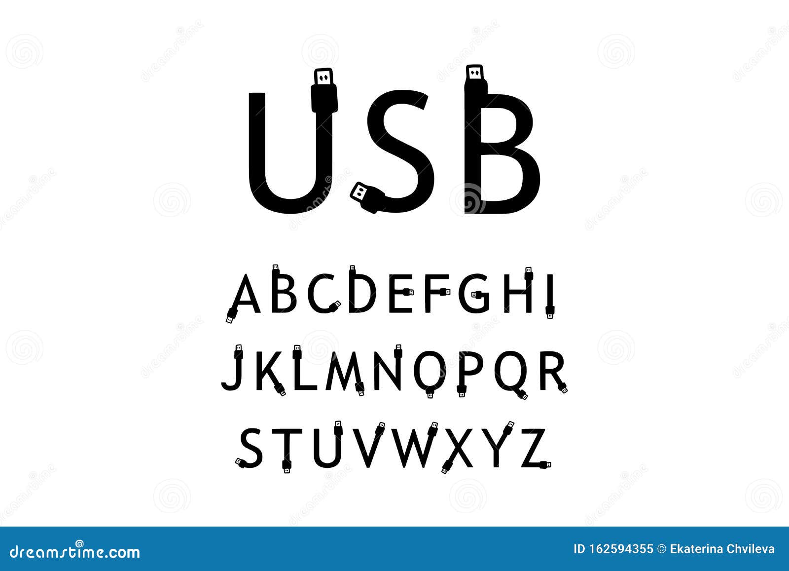 Usb Hand Drawn Vector Type Charging Device Black White Contrast Stock ...