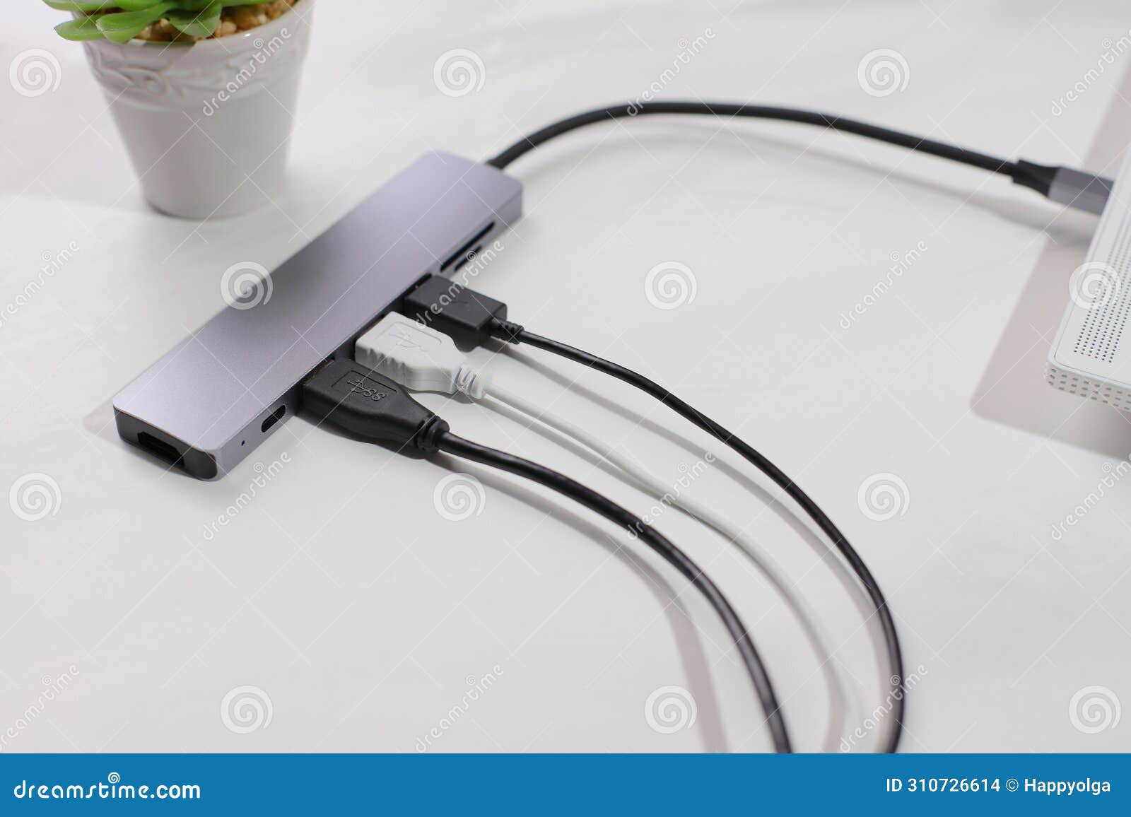 USB Hub with Cables, Multi Plug Connection, Lifestyle Stock Photo ...