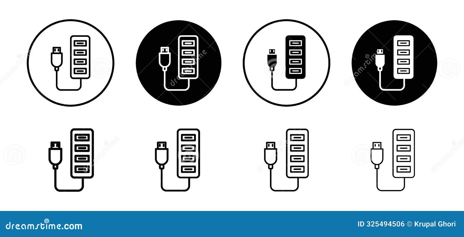 USB Hub Vector Icon Set Collection. USB Hub Outline Flat Icon Stock ...