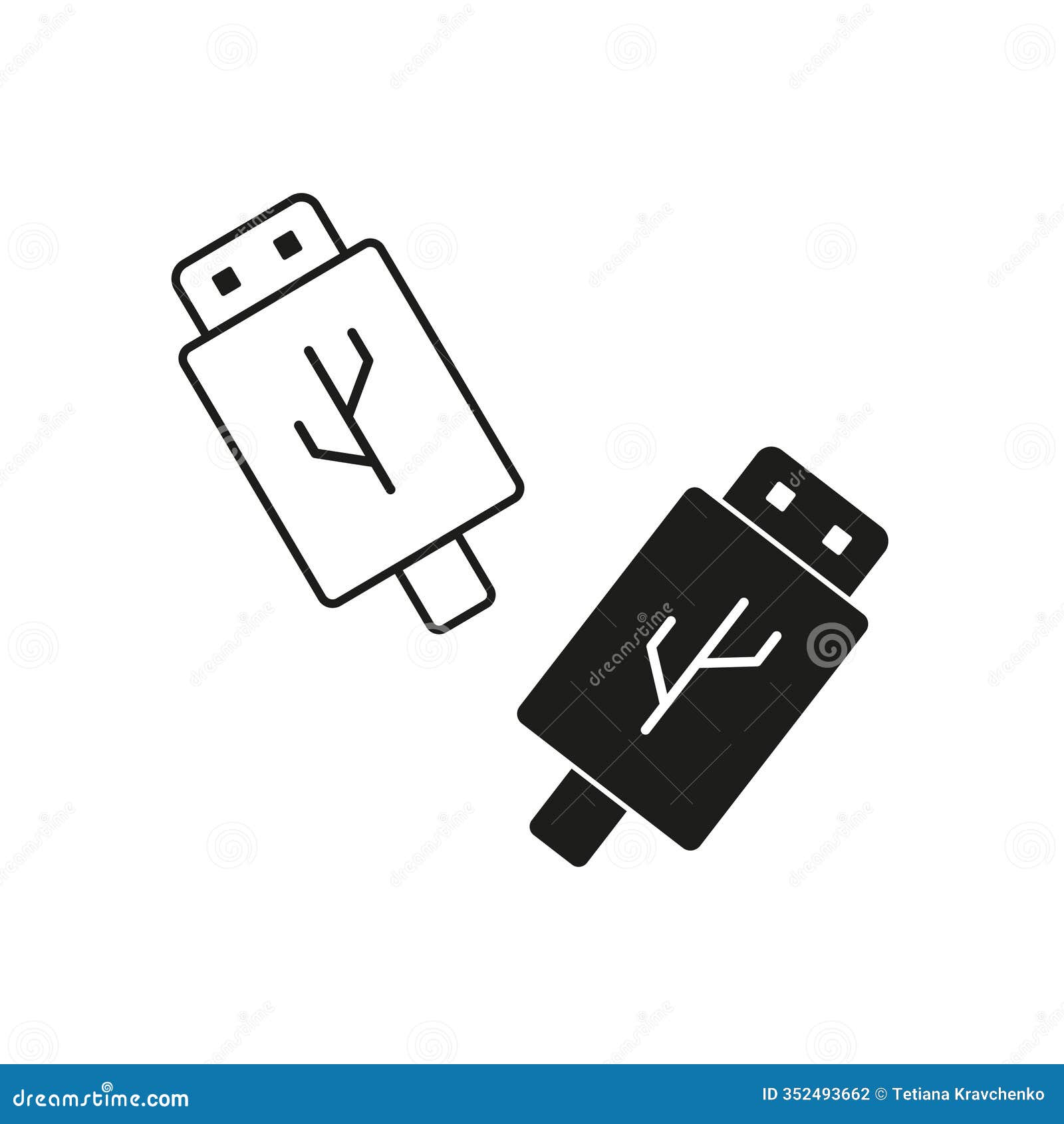USB Icon Set. Digital Connection Symbol. Cable Illustration Vector ...