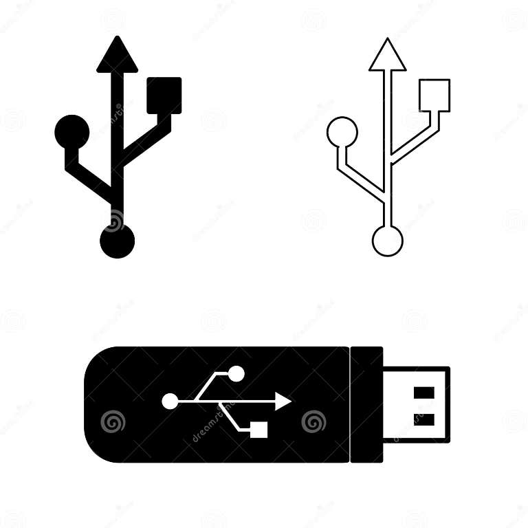 USB Icon Set, Vector of Flashdrive, Flashdisk Symbol Stock Vector ...