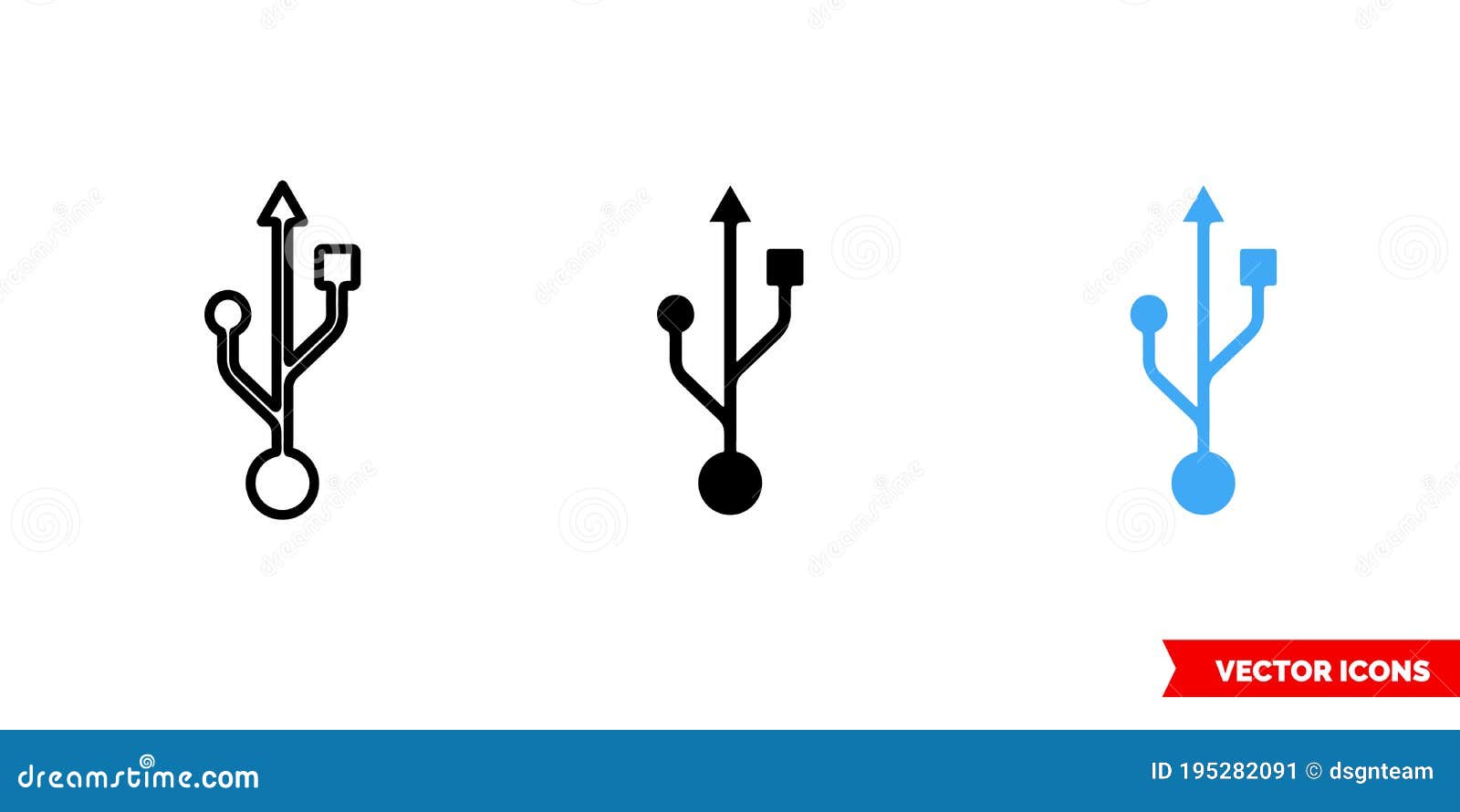 Usb Icon of 3 Types Color, Black and White, Outline. Isolated Vector ...