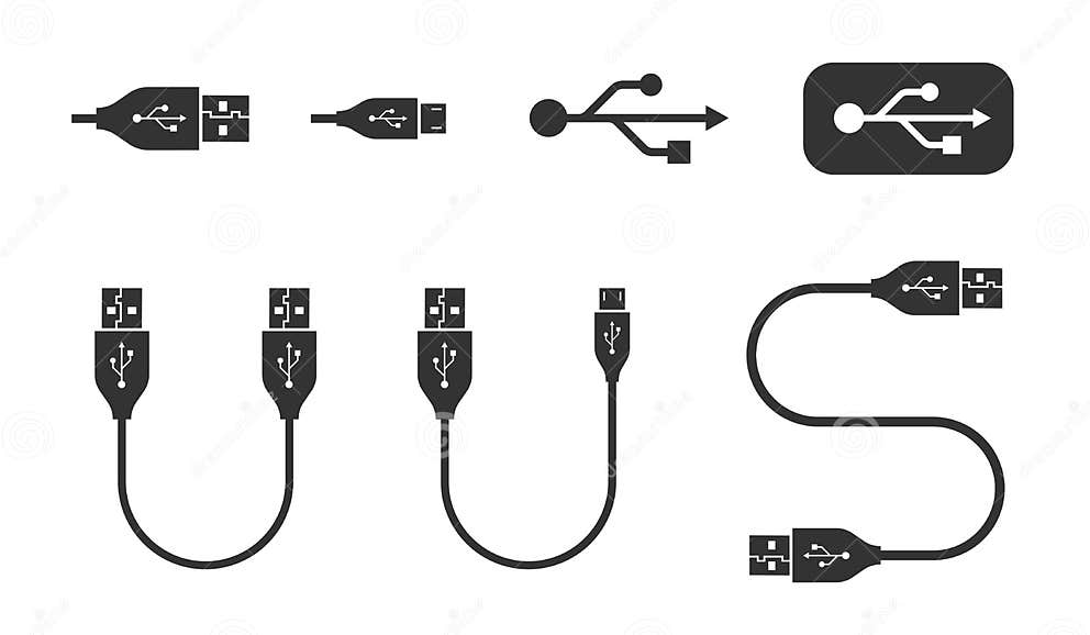 USB Icons and Different Cable and Adapter Vector Symbols Stock Vector ...