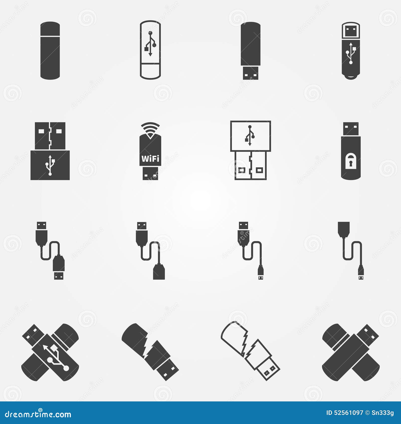 USB icons vector set stock vector. Illustration of media - 52561097