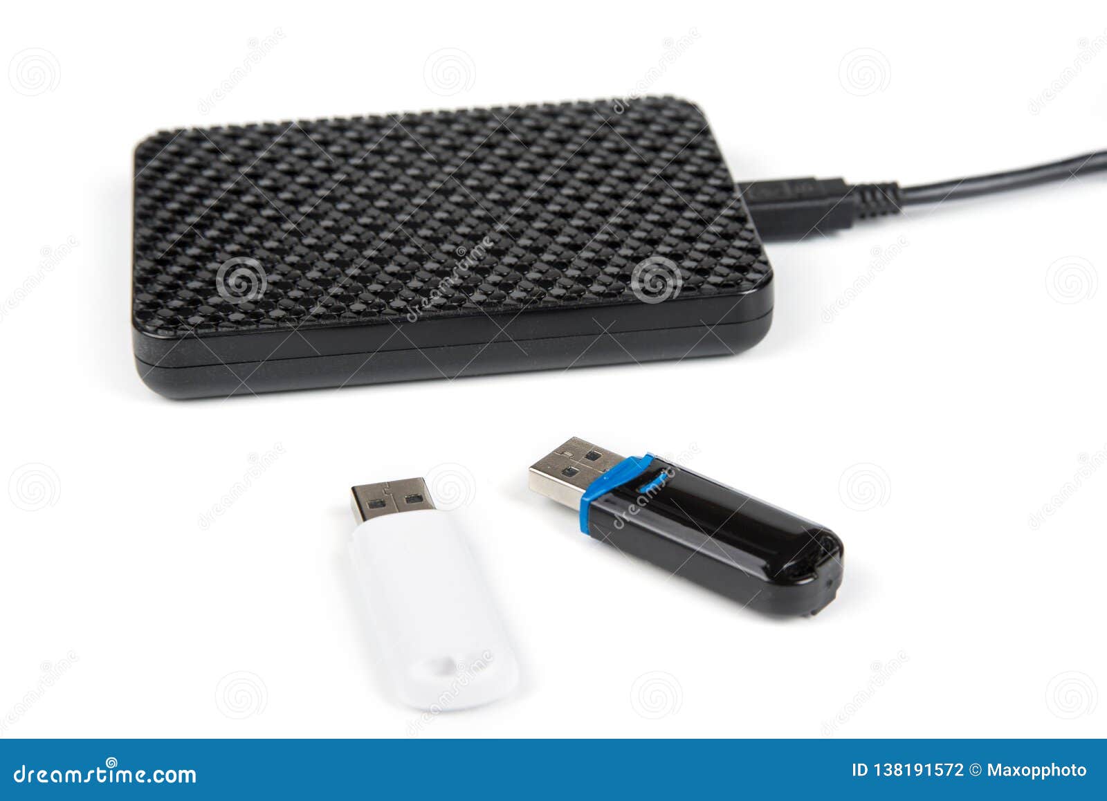 USB Key and External Hard Disk on the White Stock Photo - Image of ...