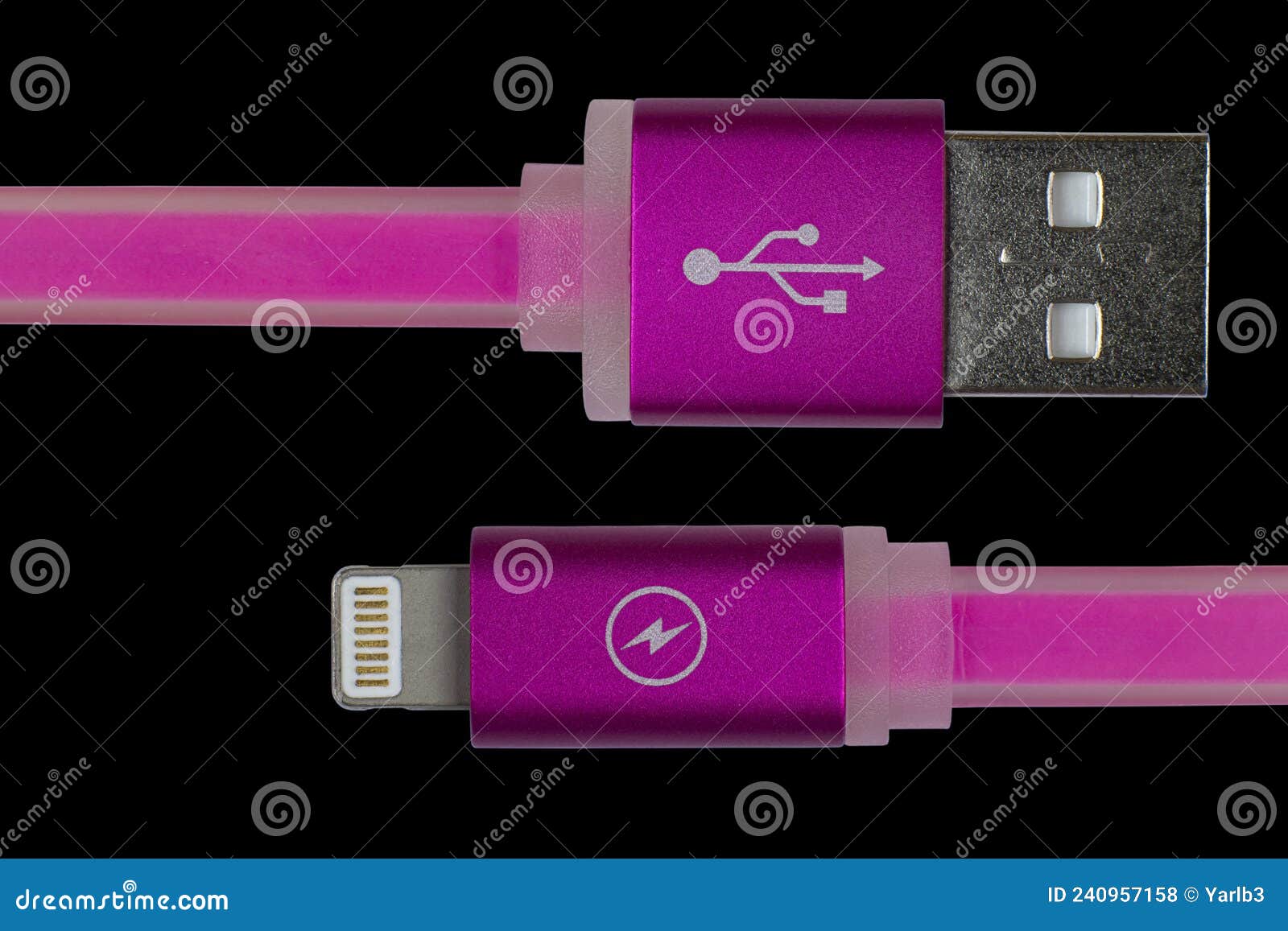Usb Lightning Pink Data Cable on Black Isolate Stock Photo - Image of ...