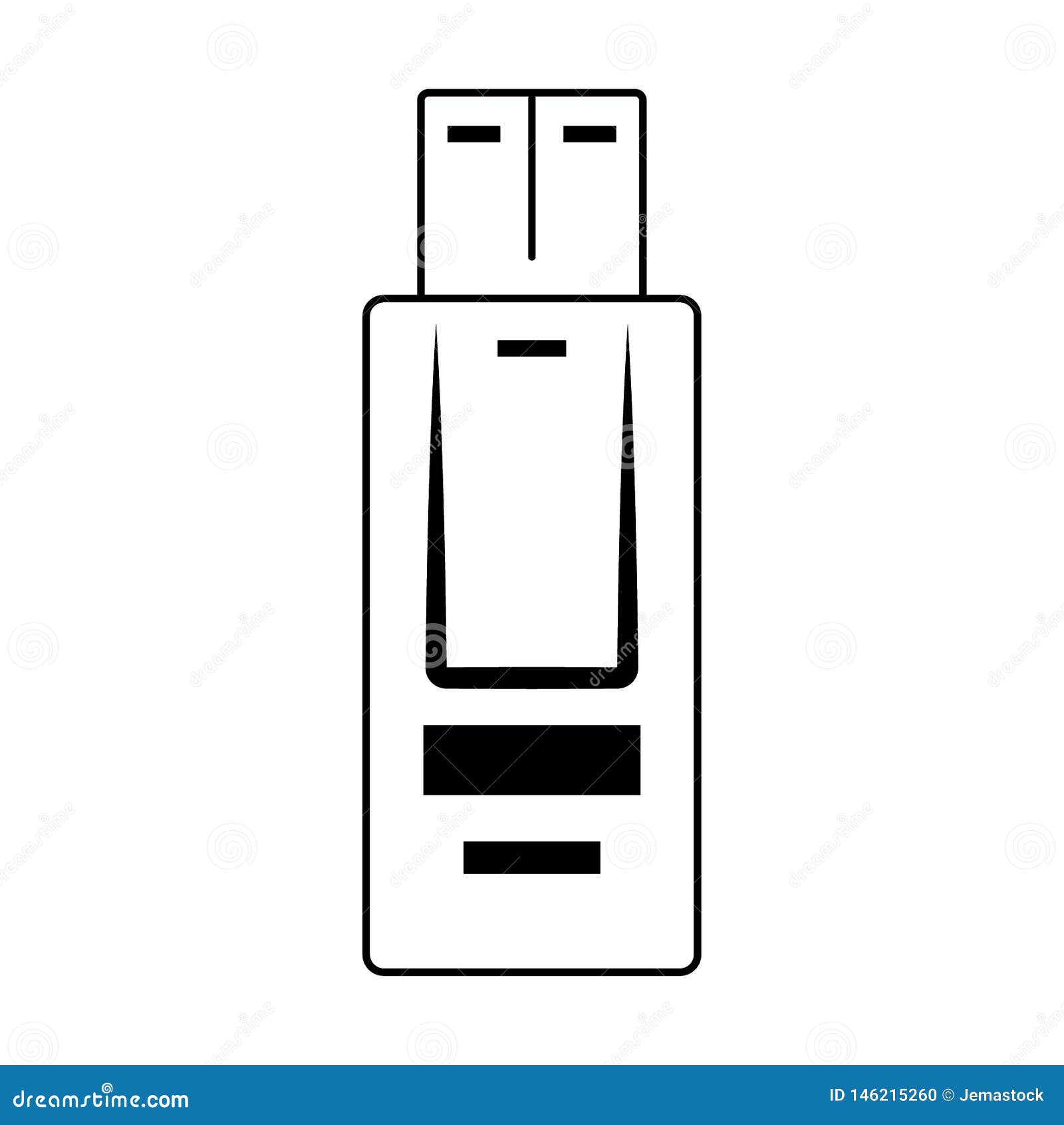 Usb Memory Icon in Black and White Stock Vector - Illustration of flash ...