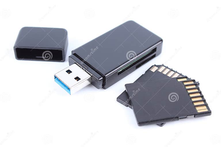 USB Memory Stick or USB Flash Drive and SD Card or Micro SD Isolated on ...