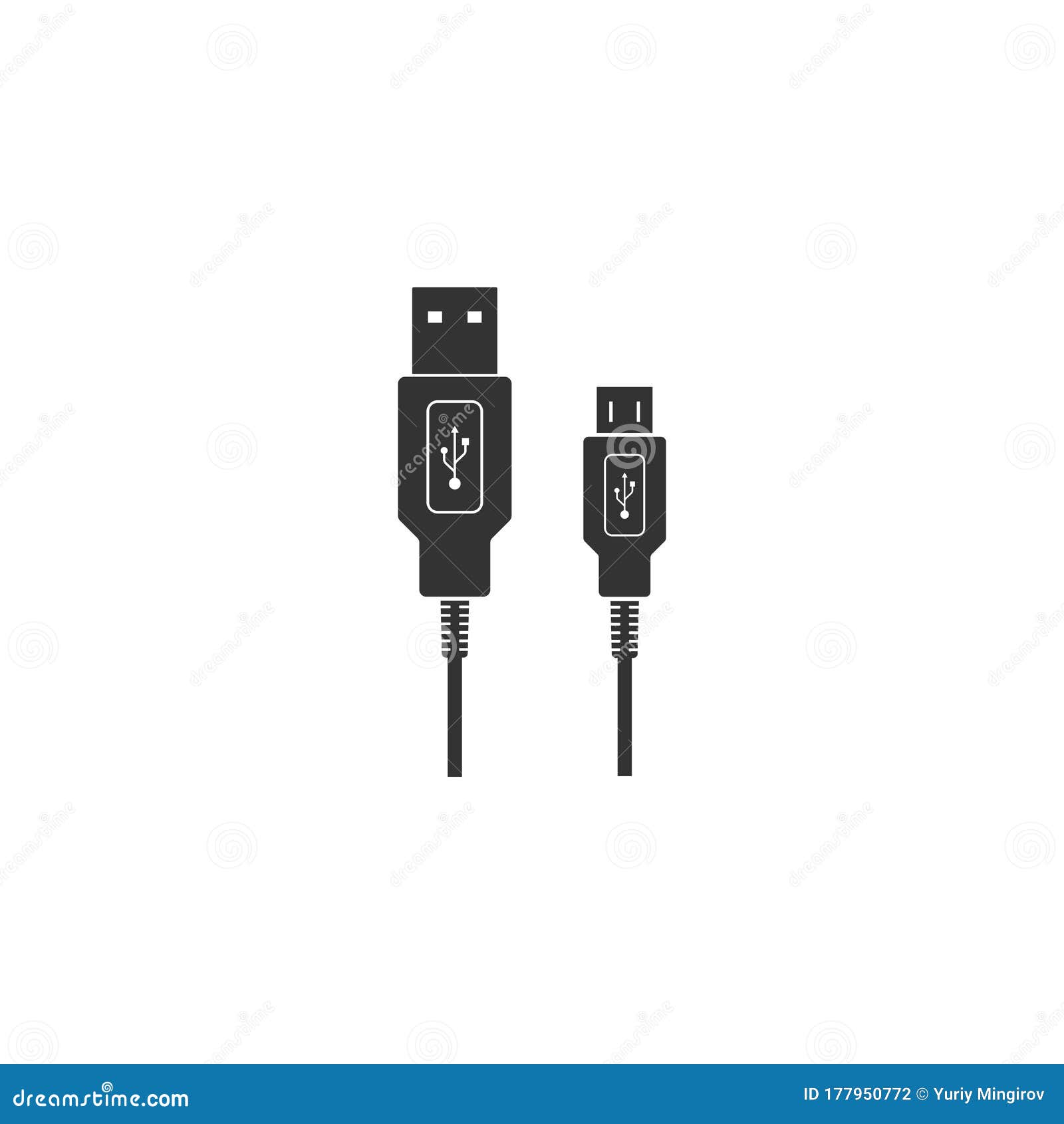 USB Micro Cables Icon Isolated. Connectors and Sockets for PC and ...