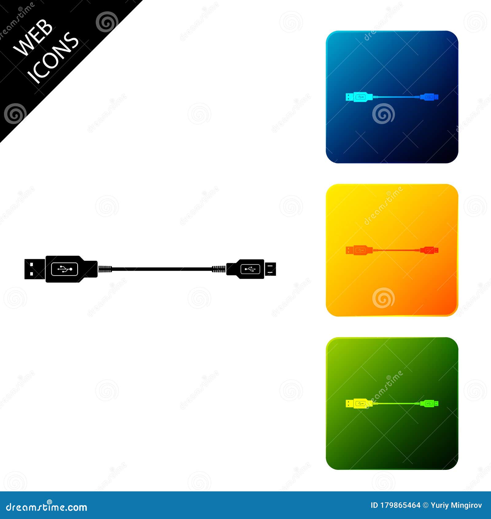 USB Micro Cables Icon Isolated. Connectors and Sockets for PC and ...
