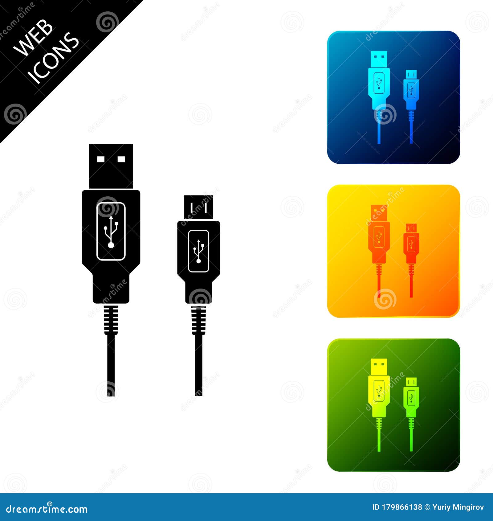 USB Micro Cables Icon Isolated. Connectors and Sockets for PC and ...