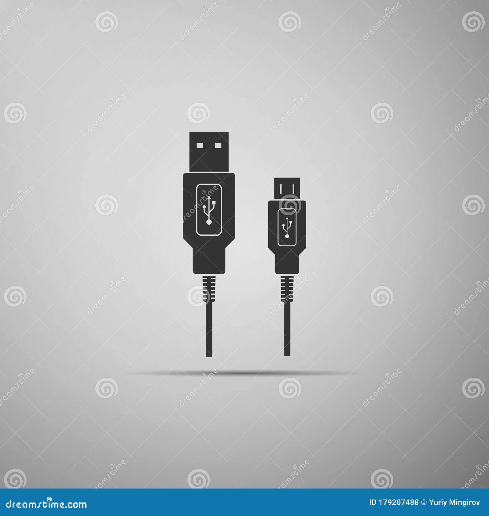 USB Micro Cables Icon Isolated on Grey Background. Connectors and ...