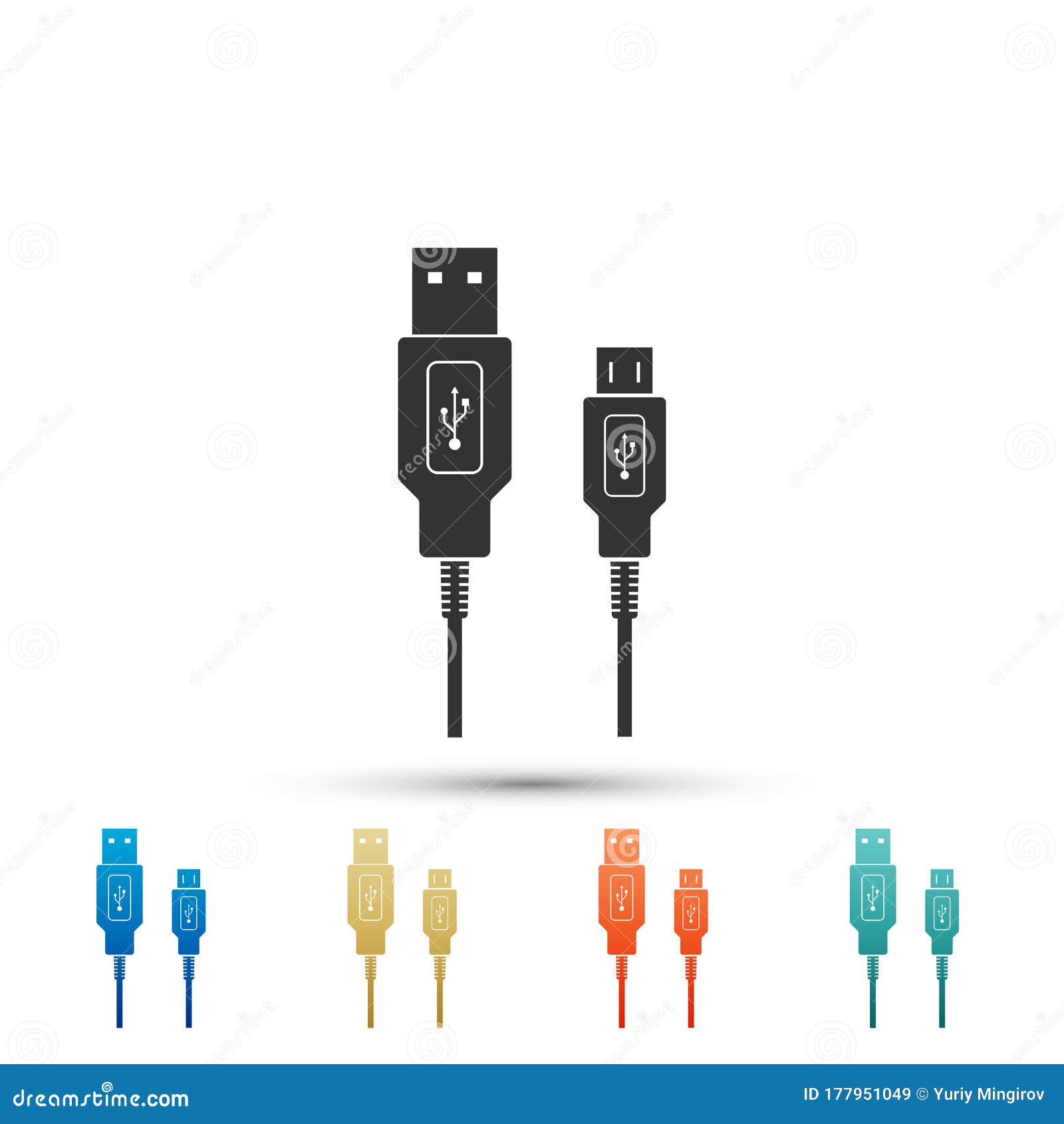 USB Micro Cables Icon on White Background. Connectors and Sockets for ...