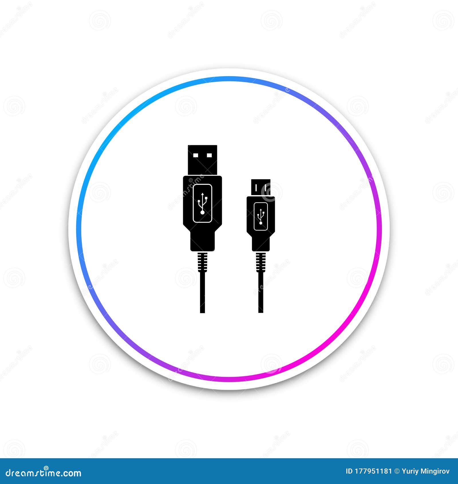 USB Micro Cables Icon on White Background. Connectors and Sockets for ...
