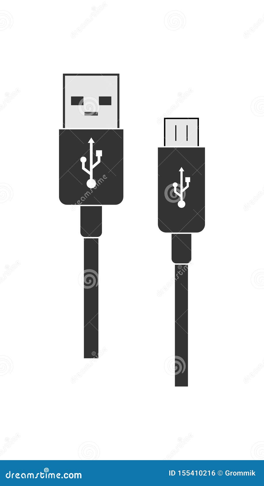 USB and Micro USB Connectors for Cable, Flat Design Stock Vector ...