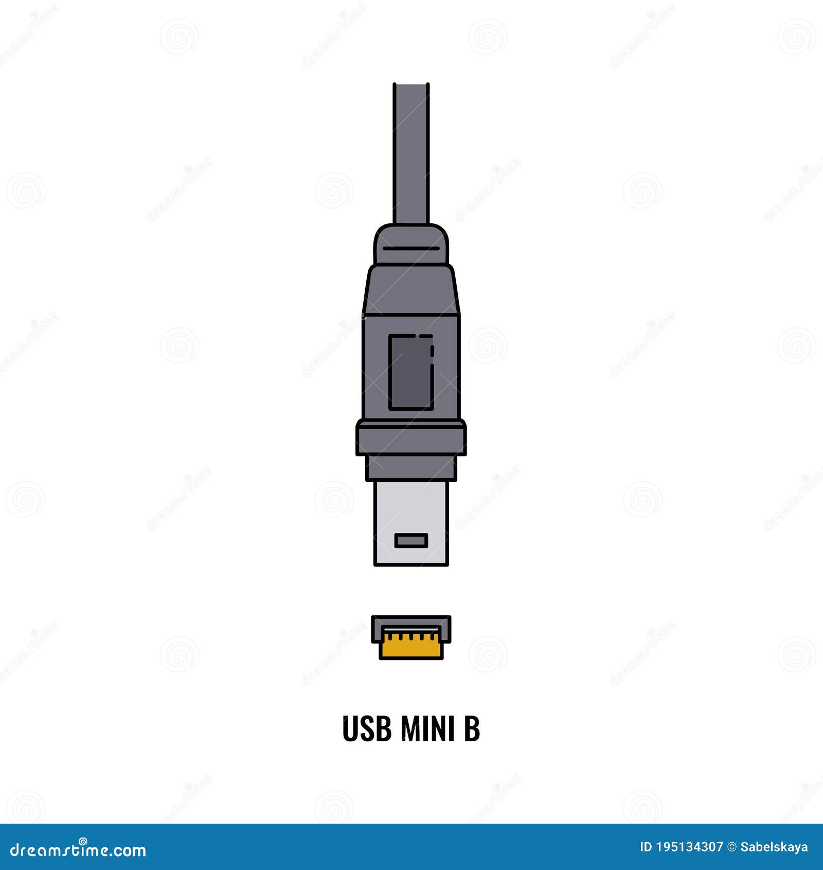 USB Mini B Port and Plug - Isolated Flat Vector Illustration Stock ...