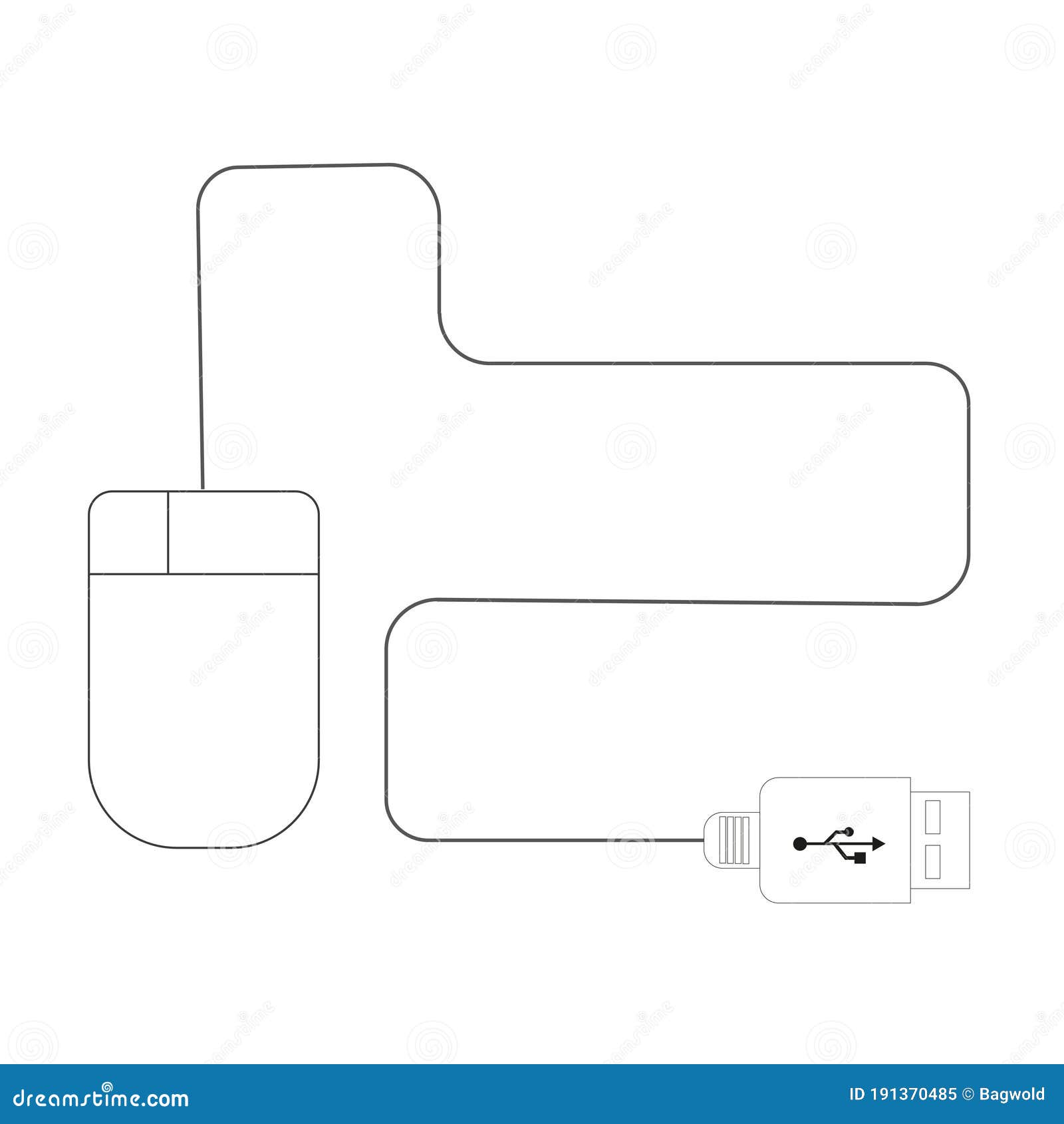USB Mouse Vector Line Drawing on White Background Stock Vector ...