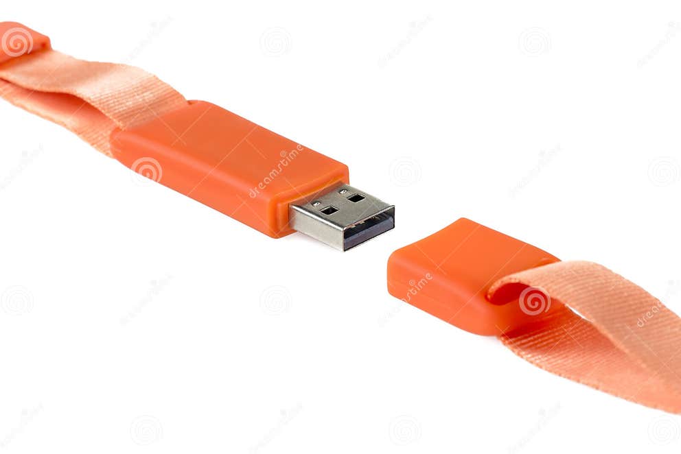 USB Orange, Flash Drive on Isolated White Background Stock Photo ...