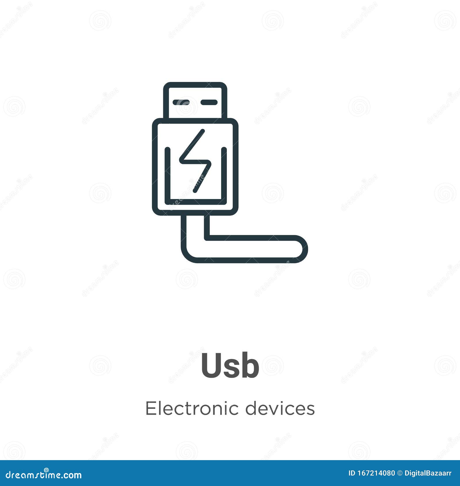 Usb Outline Vector Icon. Thin Line Black Usb Icon, Flat Vector Simple ...