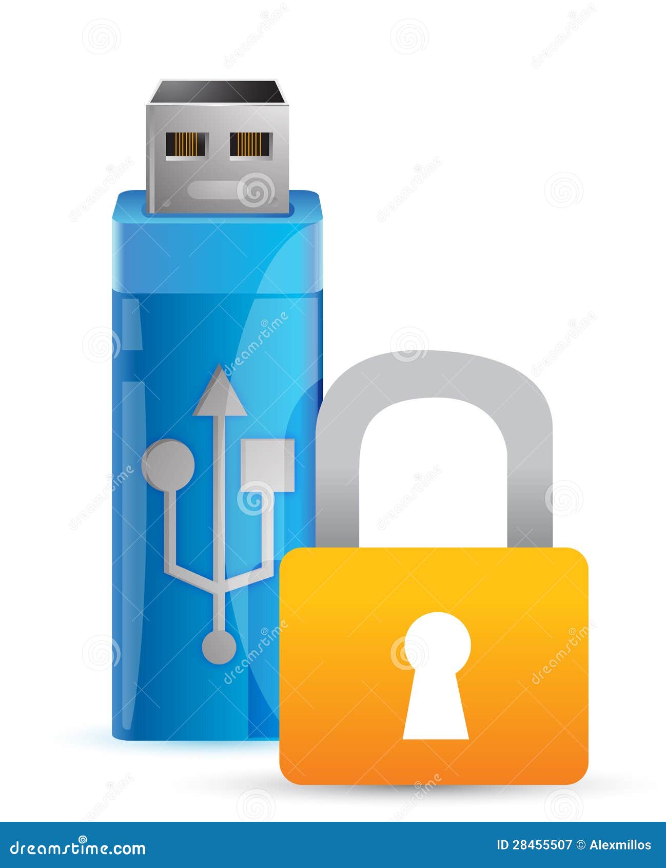 Usb Padlock and Flash Drive As Key Stock Illustration - Illustration of ...