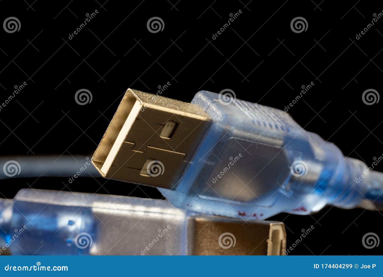 USB Plug on a Blue Cable with Logo. Standard Type a Male Connector ...