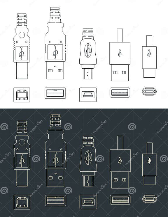 USB plug blueprints set stock vector. Illustration of electronic ...