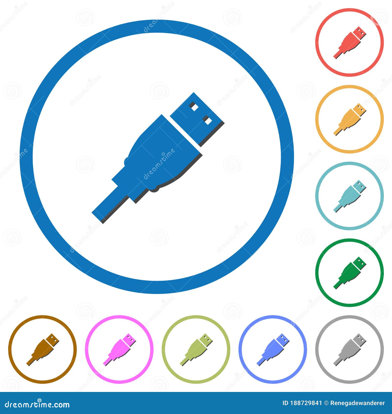 USB Plug Icons with Shadows and Outlines Stock Vector - Illustration of ...