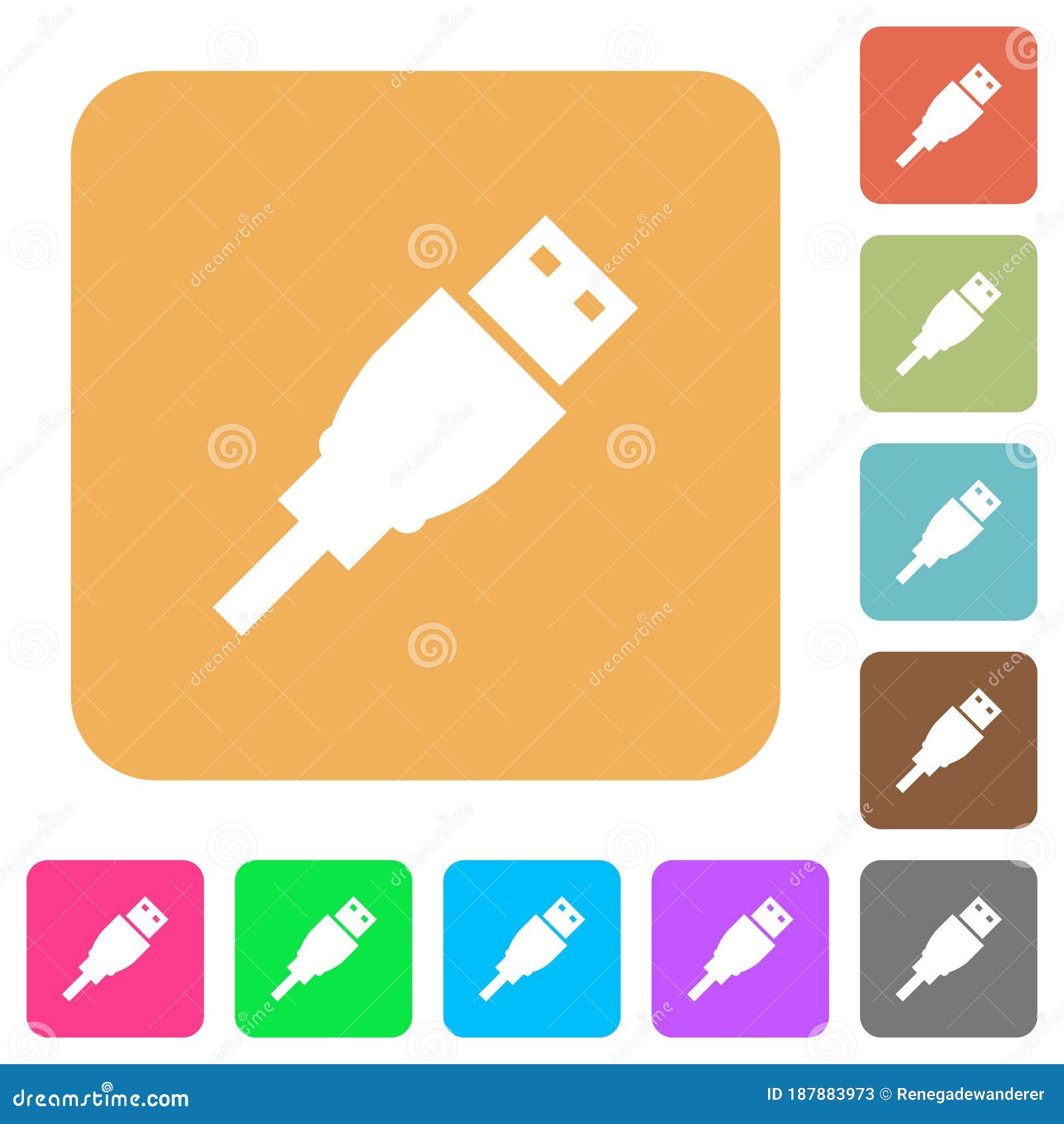USB Plug Rounded Square Flat Icons Stock Vector - Illustration of flat ...