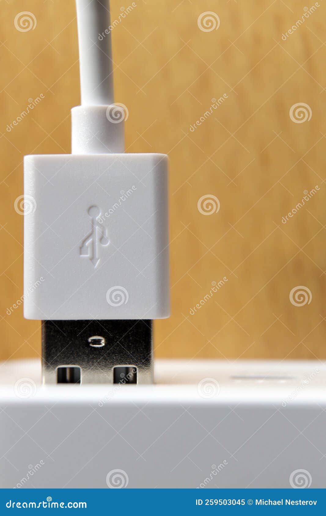 Usb Plug in Socket Close Up Macro. Vertical Orientation Stock Image ...