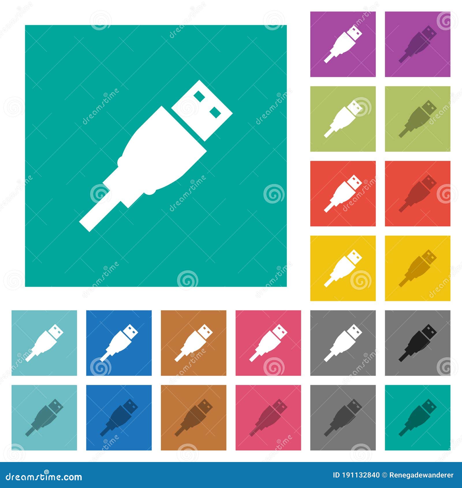 USB Plug Square Flat Multi Colored Icons Stock Vector - Illustration of ...