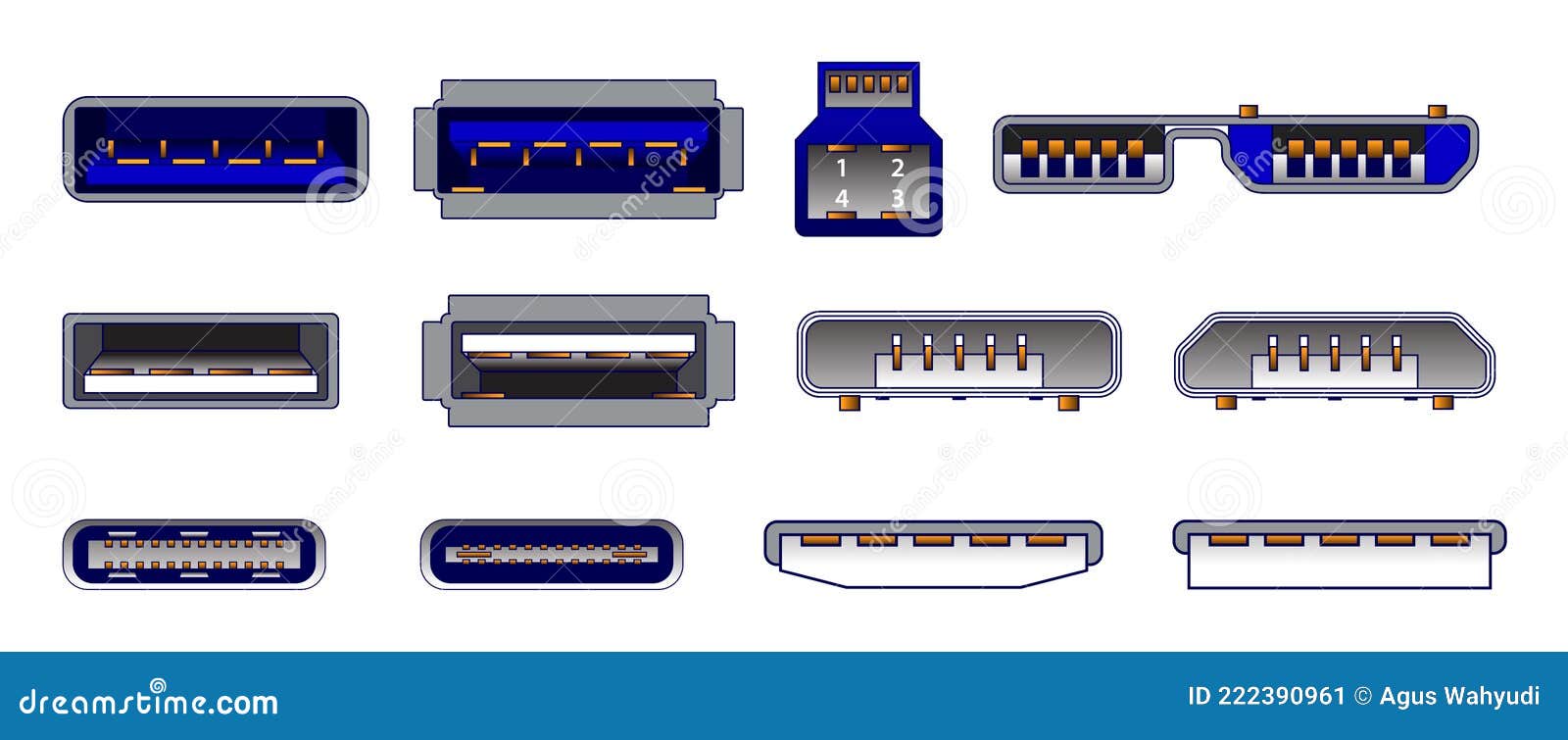 Set of Computer Connectors or Usb Universal Connector Symbols or ...