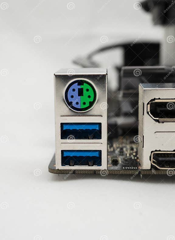 USB Ports of a Computer Motherboard.. Stock Image - Image of closeup ...