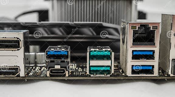 USB Ports of a Computer Motherboard.. Stock Photo - Image of connection ...