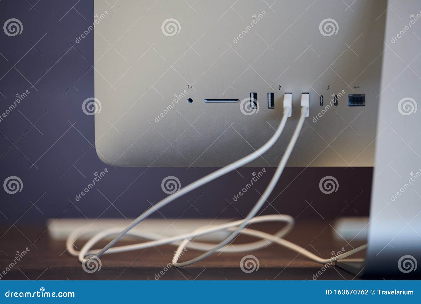 USB Ports in Desktop Computer. USB Cable Plugged in Port Stock Photo ...